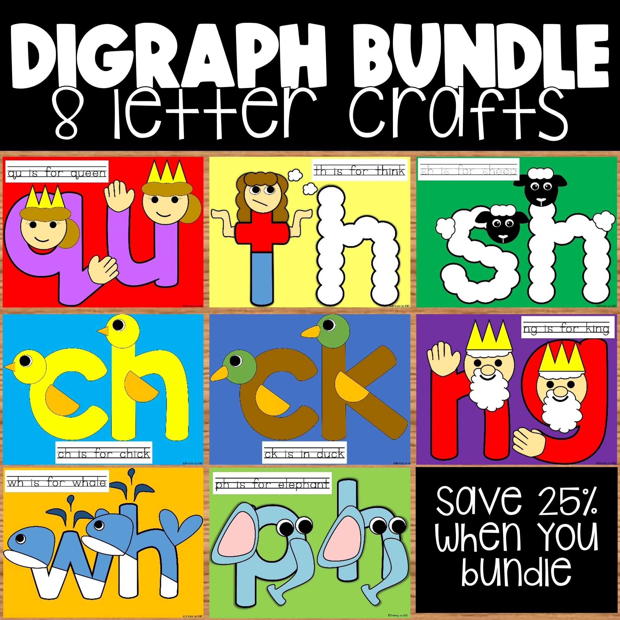Digraph Letter Crafts | SH CH TH CK NG QU WH PH printable phonics ...