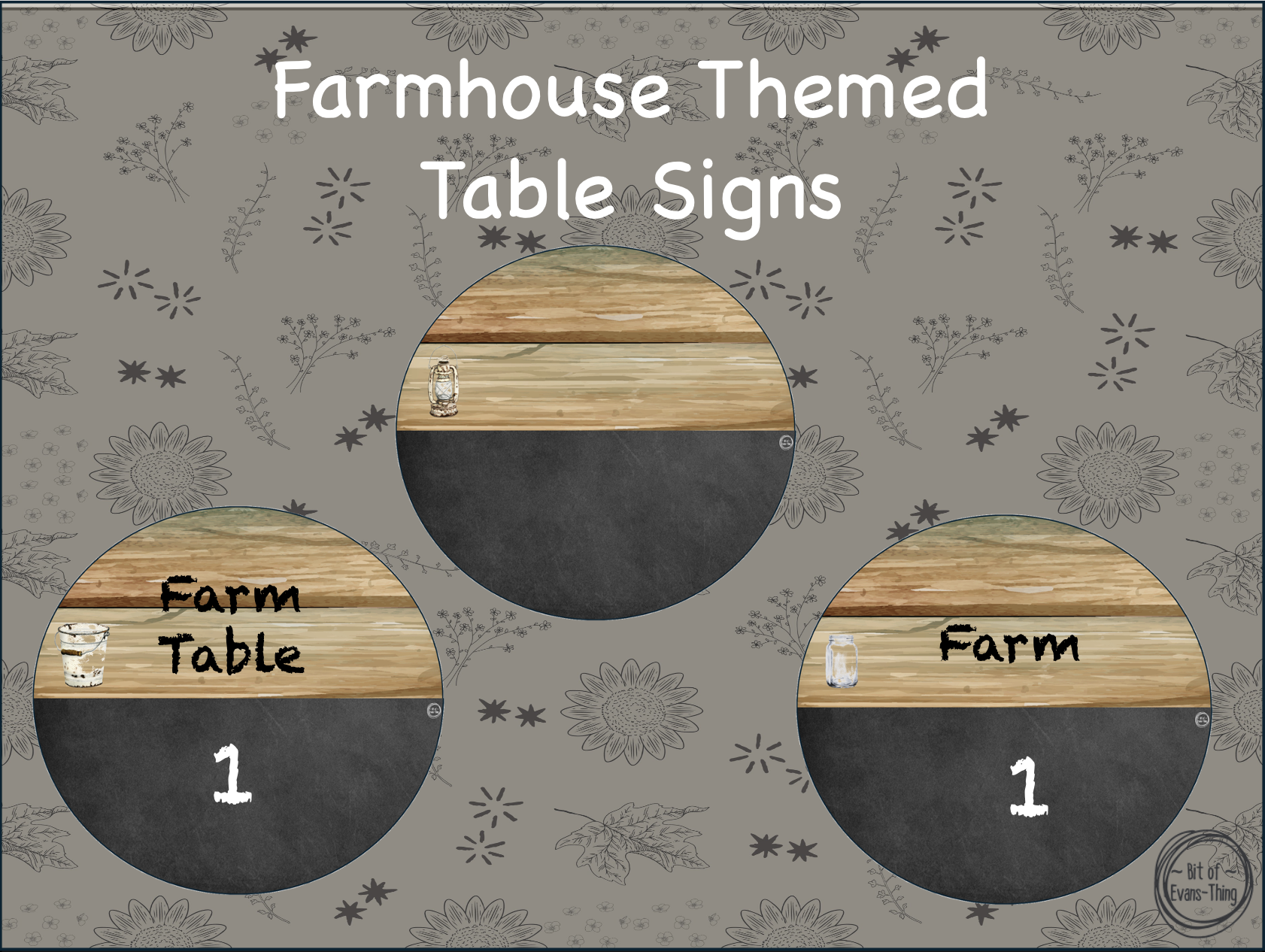 Editable Farmhouse Theme Table Signs - Classful