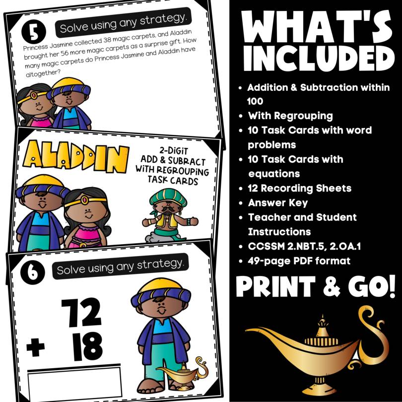 2nd Grade Fairy Tale Adventures- Aladdin Themed Addition and ...