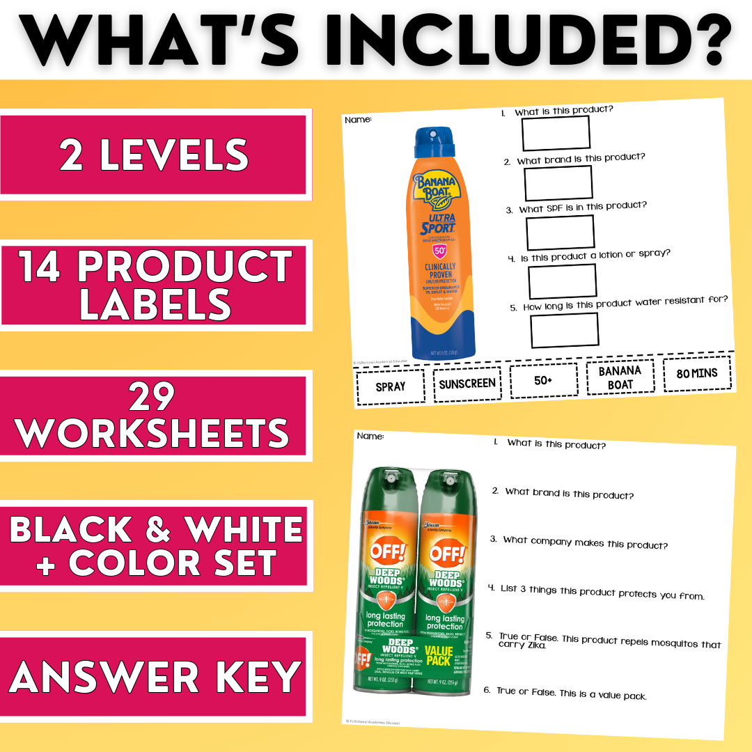 Summer Product Labels 1 - Functional Reading - Life Skills - EYP & ESY ...