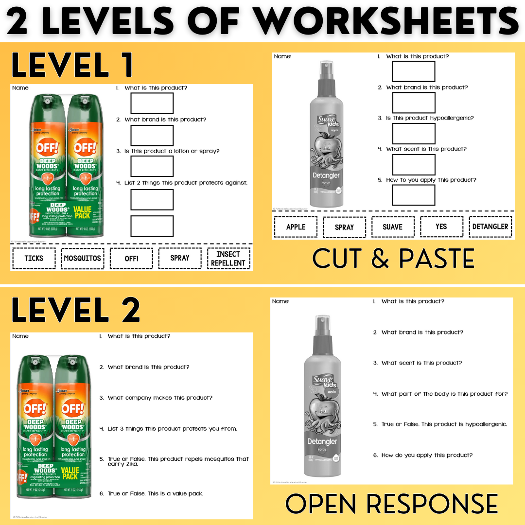 Summer Product Labels 1 - Functional Reading - Life Skills - EYP & ESY ...