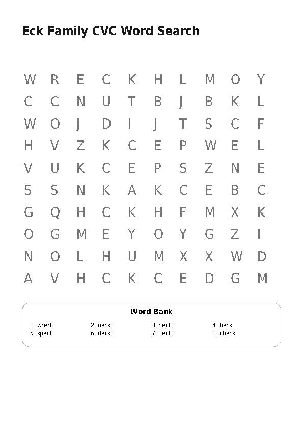 Eck family CVC word search Freebie! - Classful