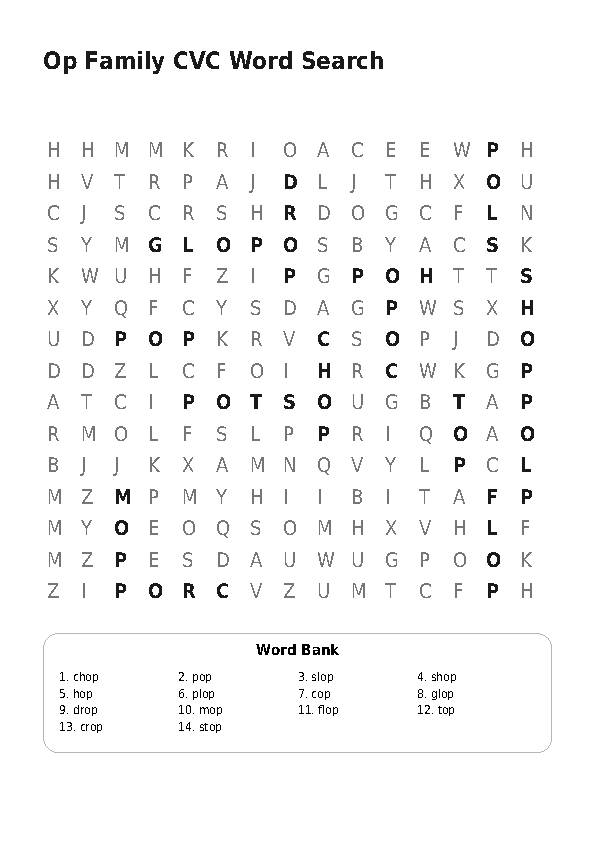 Op Family CVC Word Search Freebie! - Classful