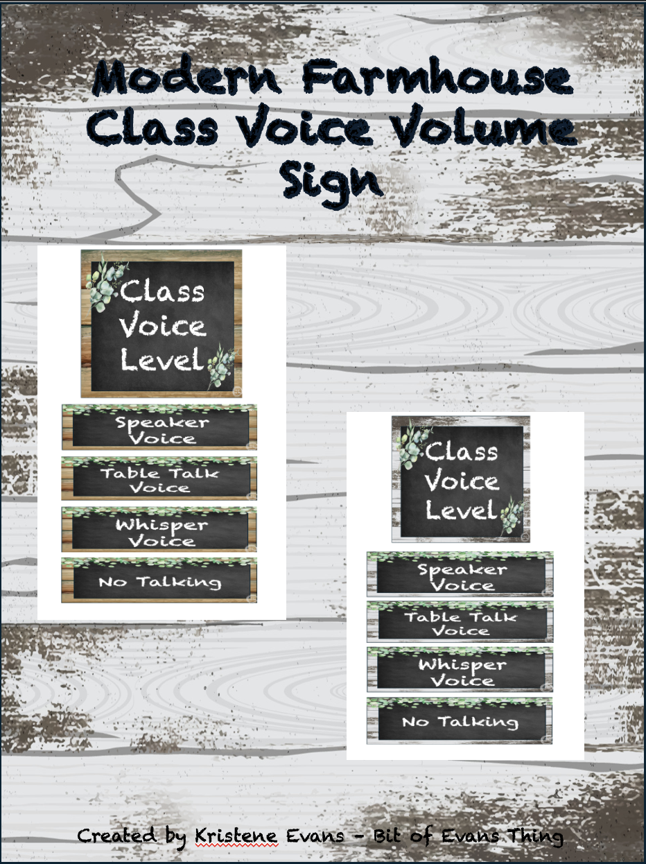 Modern Farmhouse Theme Voice Level Poster - Classful