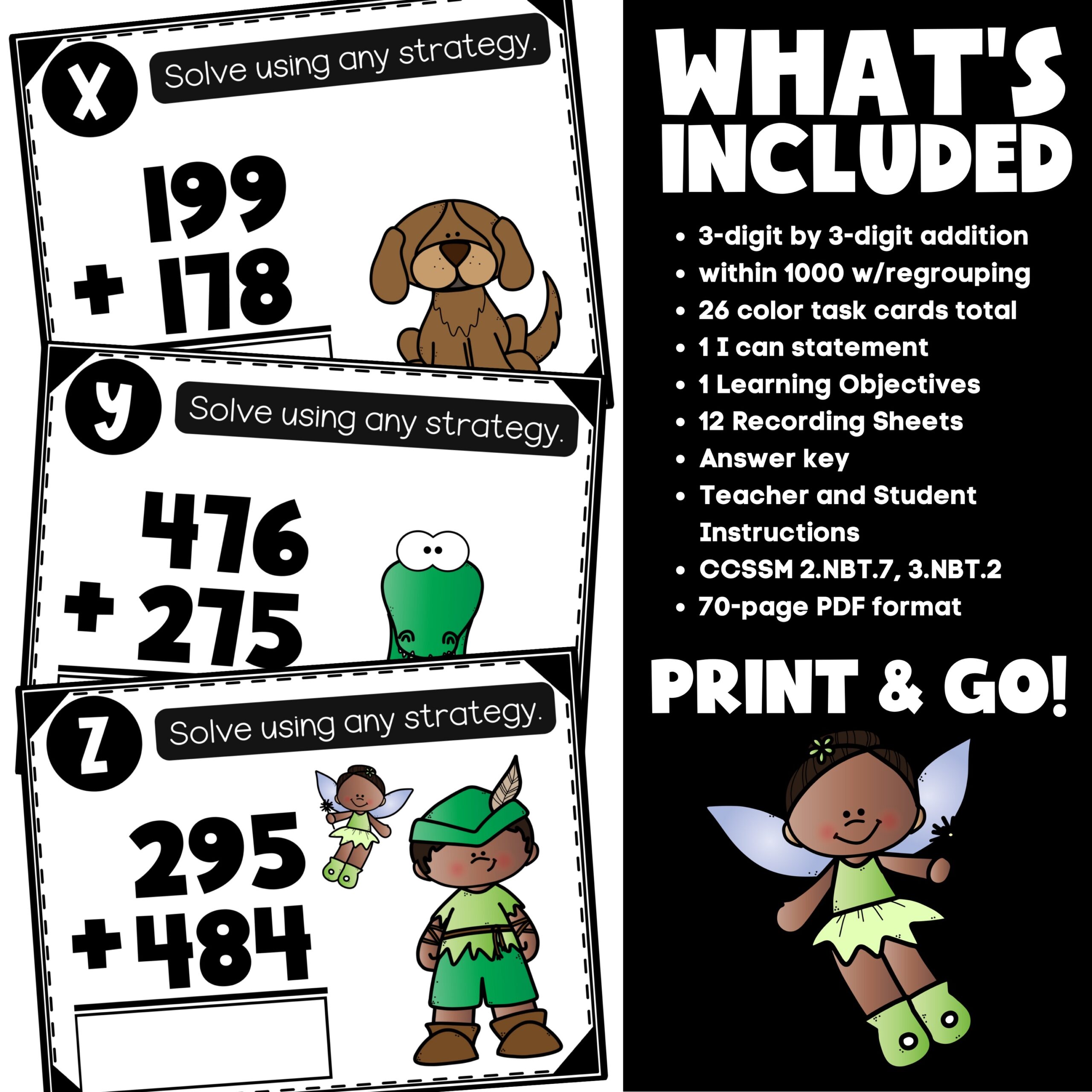 3rd Grade Fairy Tale Adventures- 3-Digit Addition WITH Regrouping Math ...
