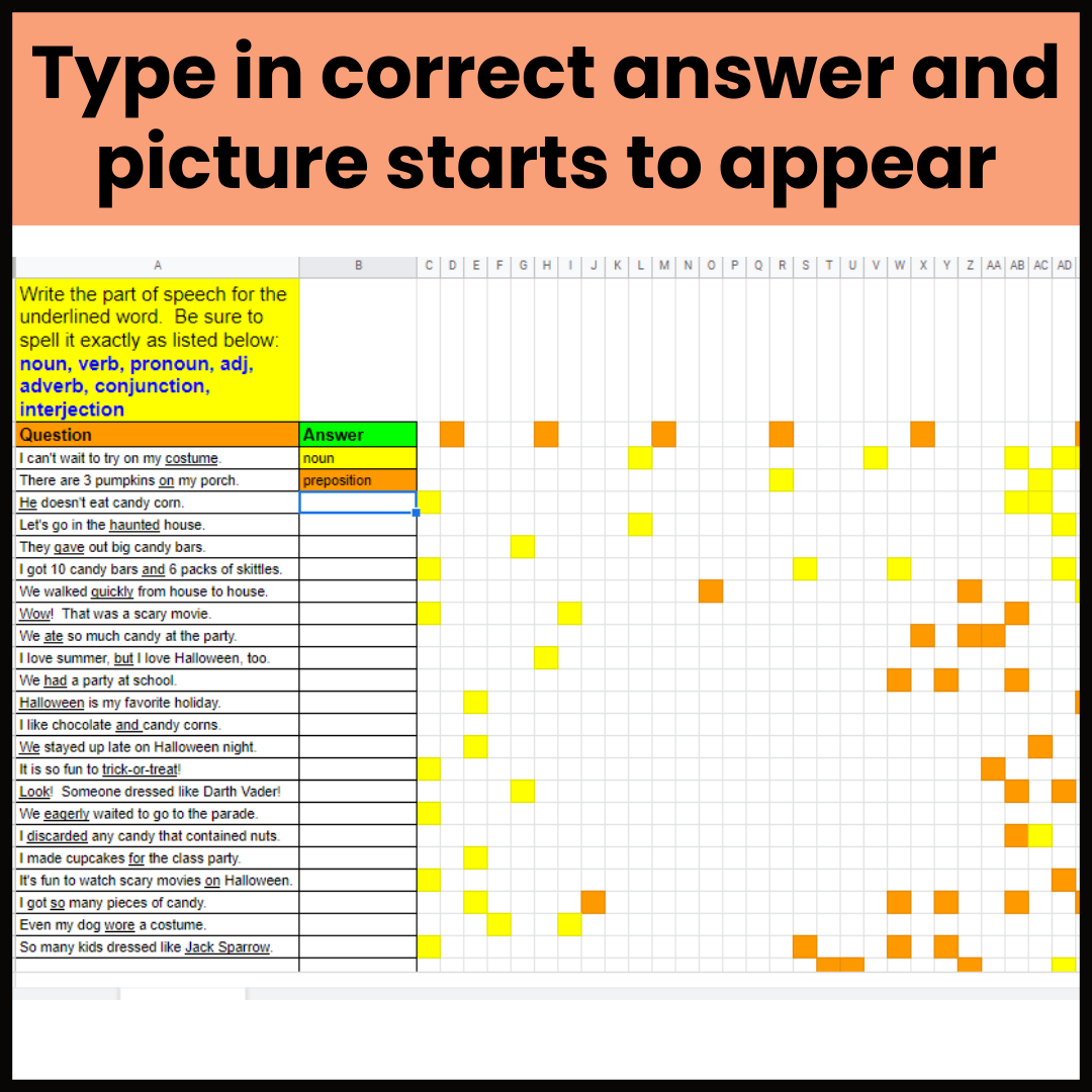 Halloween Activity for Middle School - Grammar Pixel Art - Classful