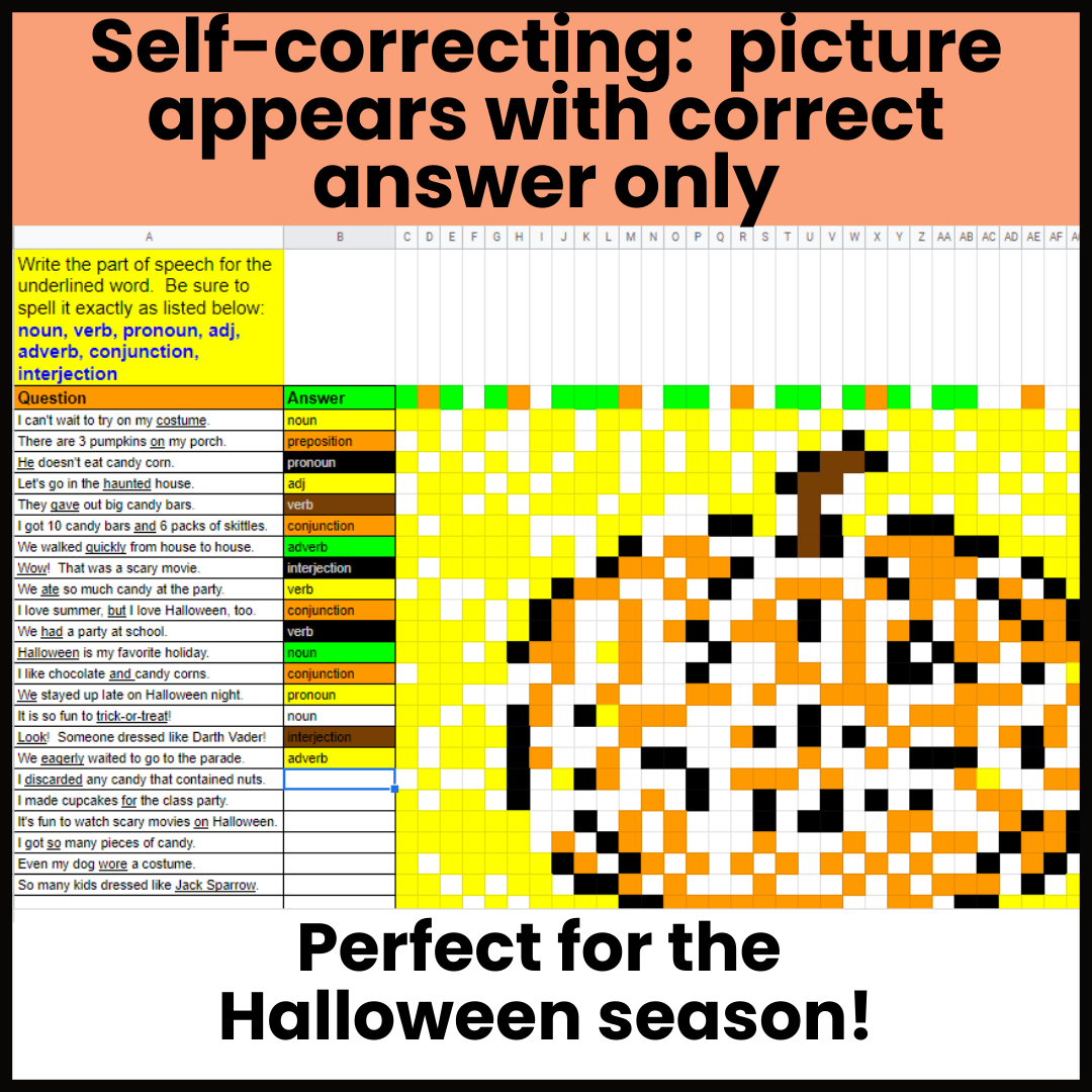 Halloween Activity for Middle School - Grammar Pixel Art - Classful