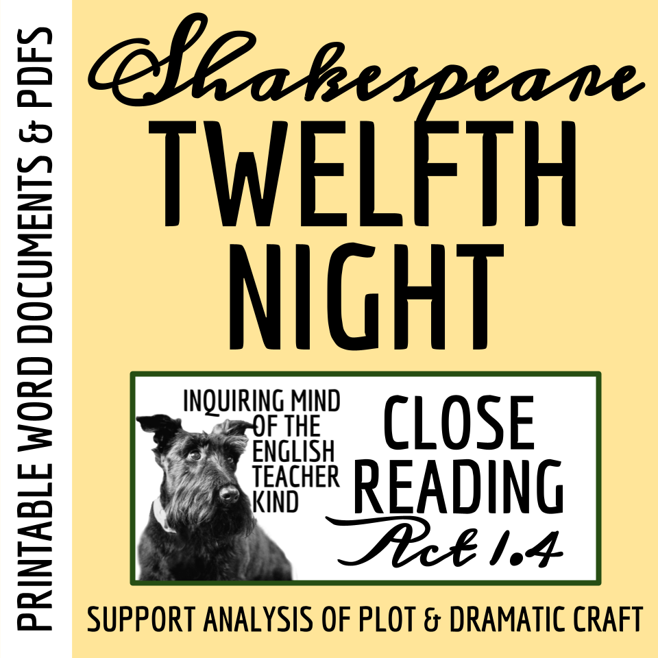 Twelfth Night Act 1 Scene 4 Close Reading Analysis Worksheet for High ...