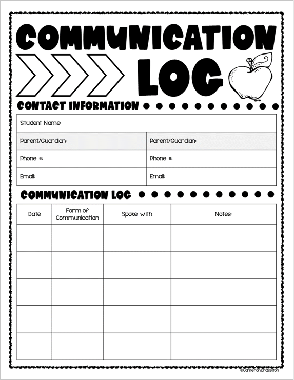 Parent Teacher Communication Log Editable - Classful