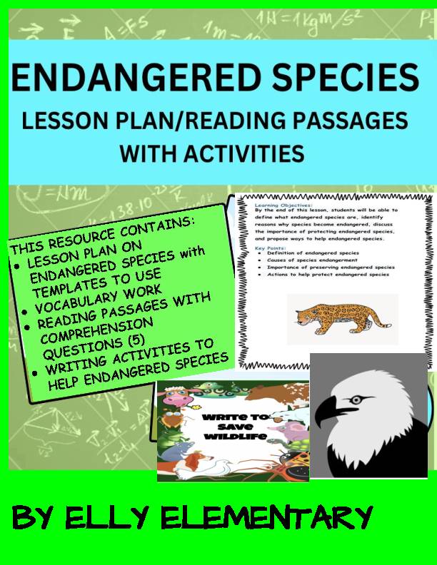 ENDANGERED SPECIES- LESSON PLAN, READING PASSAGES, WRITING & ACTIVITIES ...