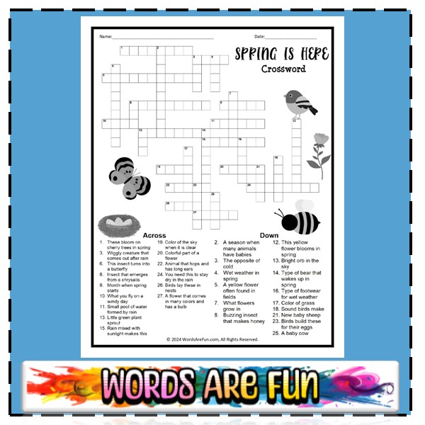 SPRING Crossword Puzzle Handout Fun Activity - Classful