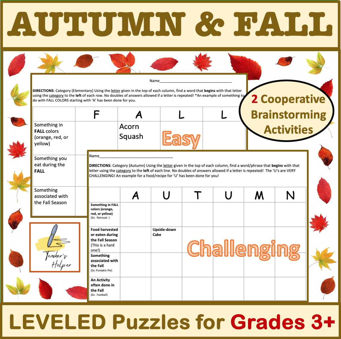 Autumn and Fall- 2 LEVELED Seasonal Cooperative Brainstorming ...