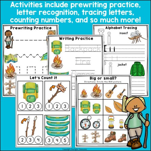 Camping Pre-K Kindergarten Worksheets for Early Readers - Summer Camp ...