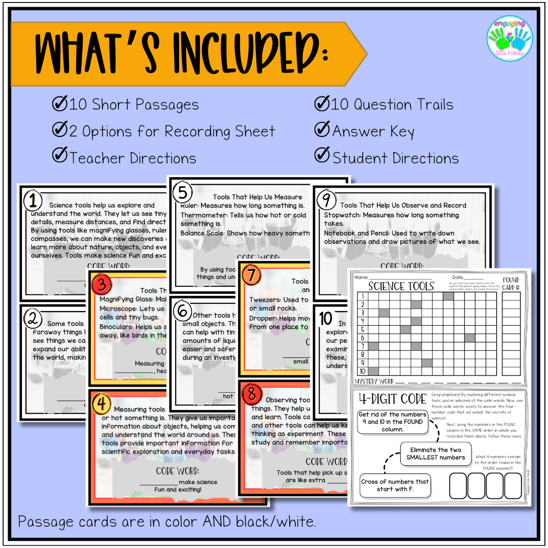 Science Tools Scavenger Hunt Reading Comprehension Activity - Classful