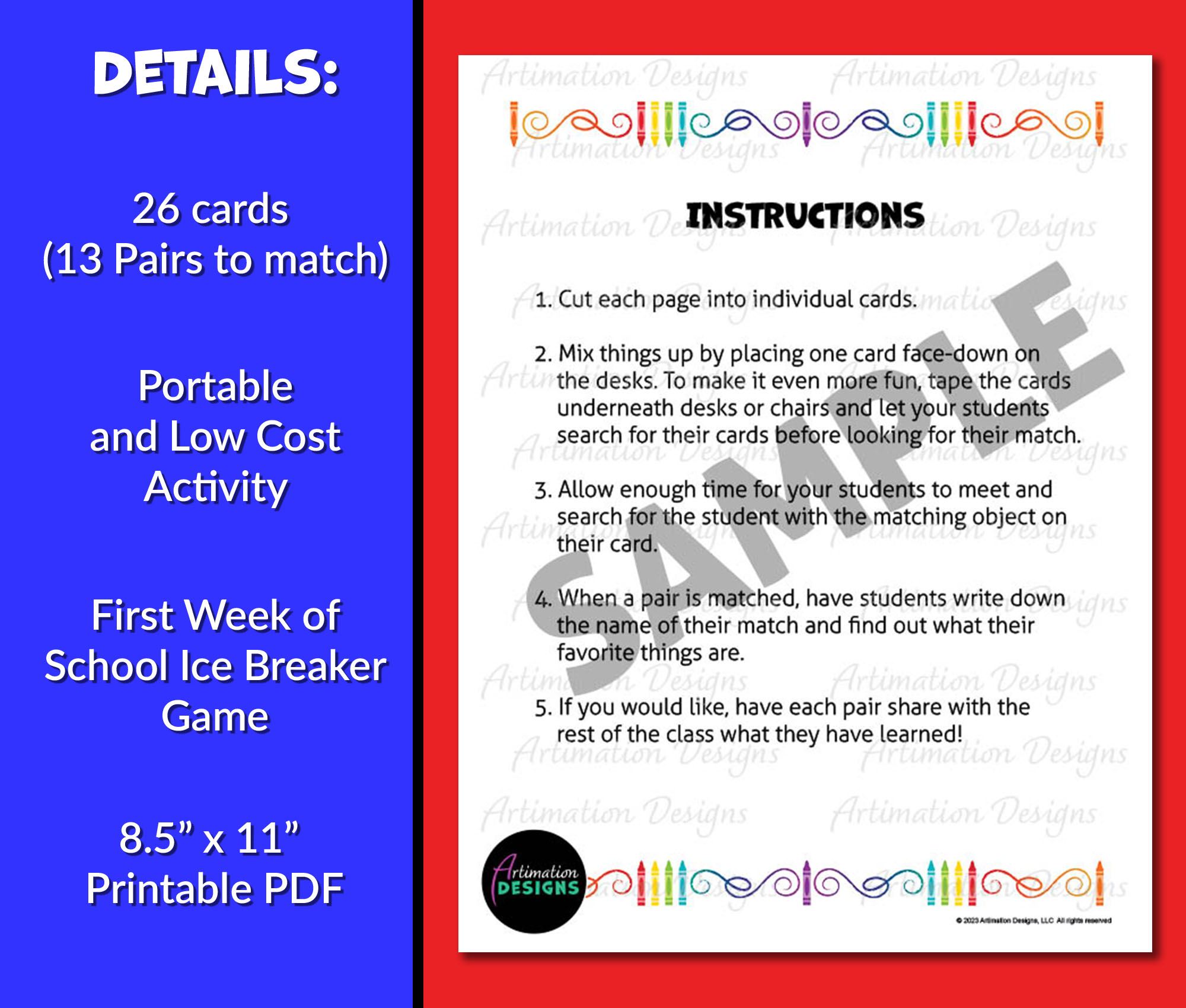 Back to School | Ice Breaker Matching Game | First Day of School ...