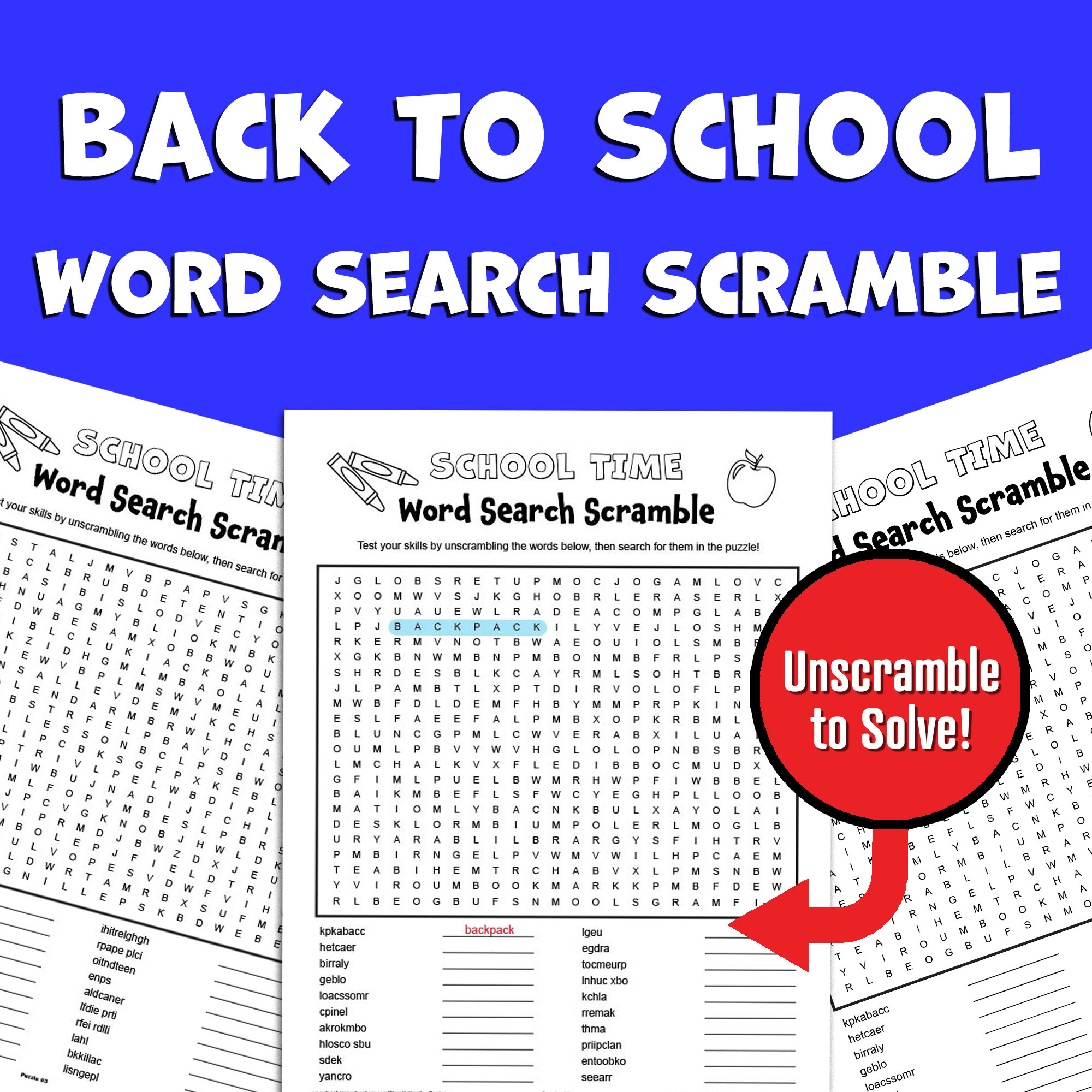 Back to School Word Scramble | Word Search | First Day of School ...