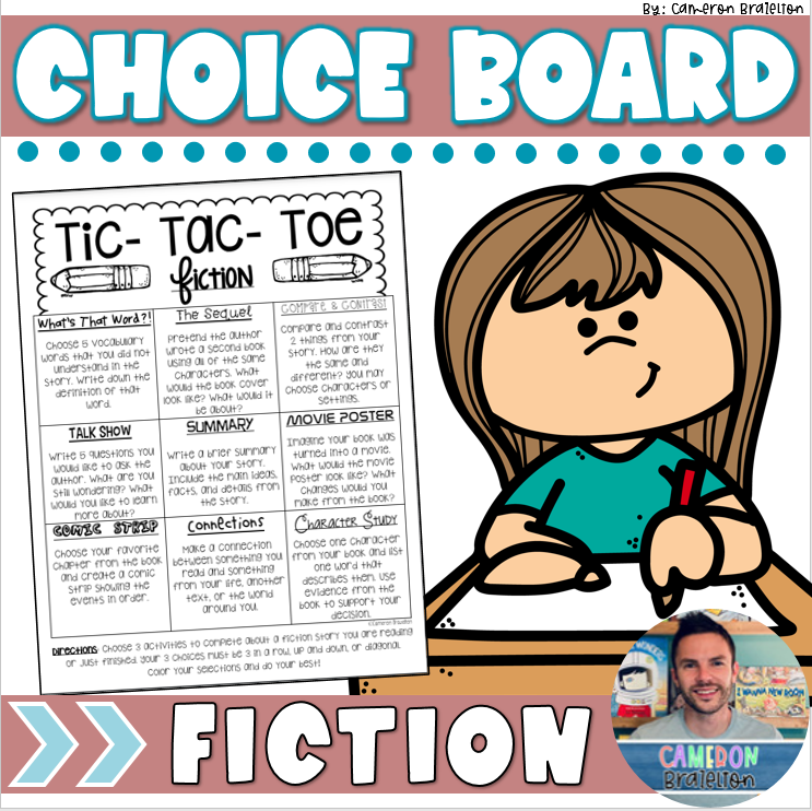 Reading Response Fiction Tic Tac Toe Menu Choice Board - Classful