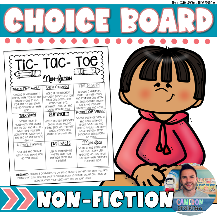 Reading Response Non Fiction Tic Tac Toe Menu Choice Board - Classful
