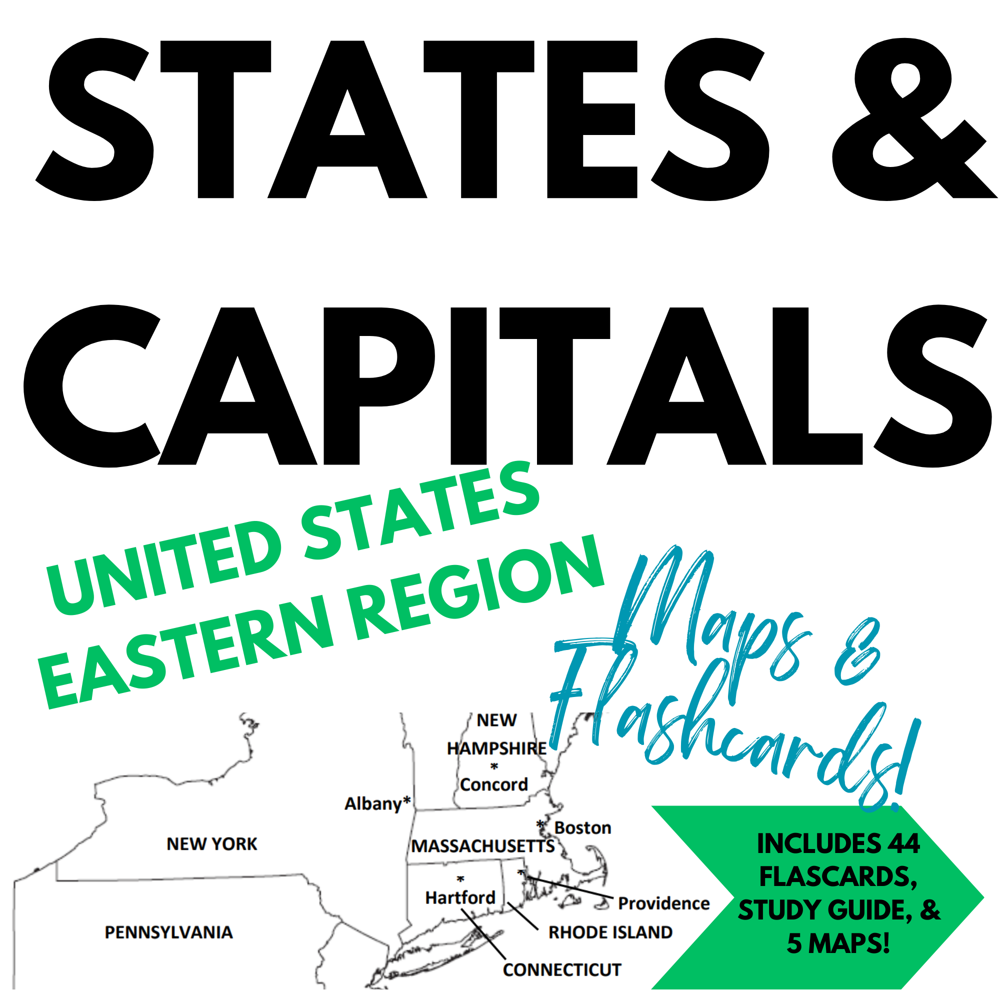 Northeast Region States and Capitals Maps, Study Guide, and Flashcards ...