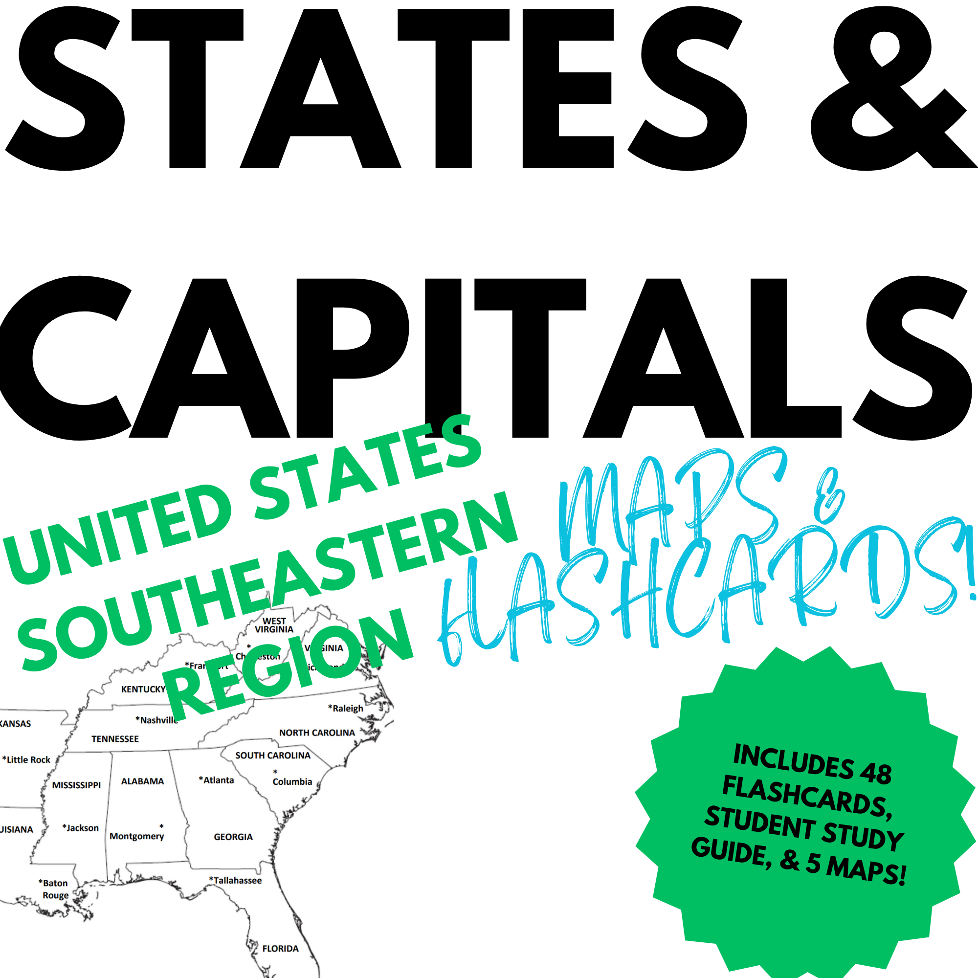 Southeast Region States and Capitals Flashcards , Maps, and Study Guide ...