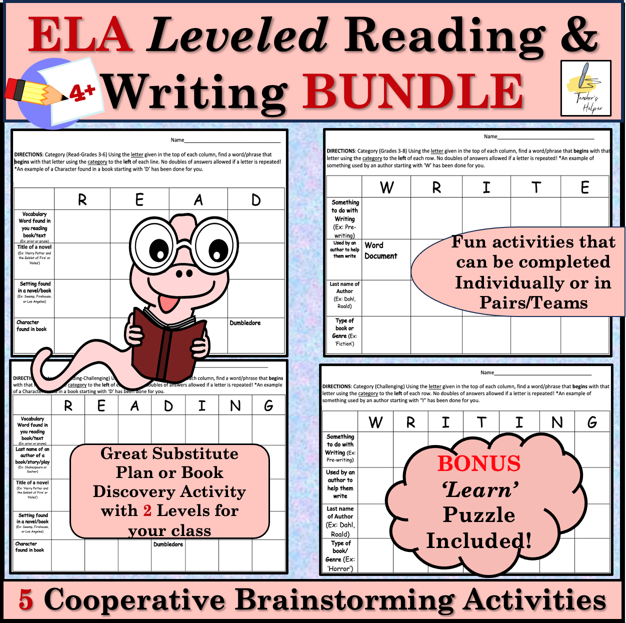 ELA Leveled Reading & Writing BUNDLE- 5 Cooperative Brainstorming ...