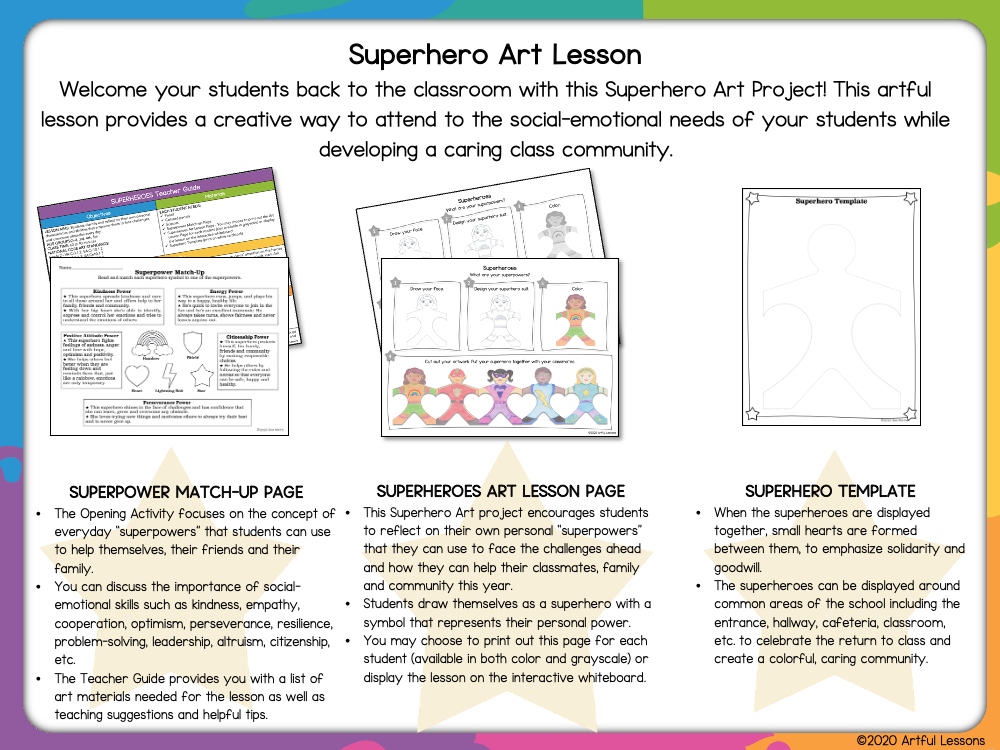 Superheroes SEL Art Lesson Back to School Art Project - Classful