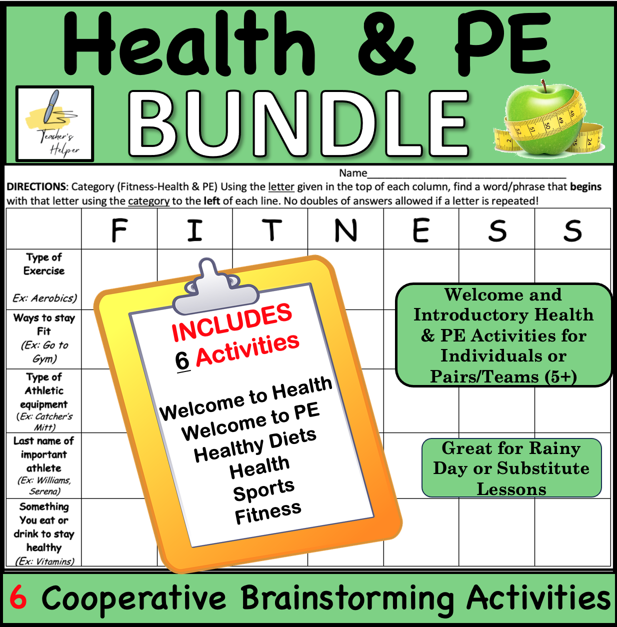 Health & Physical Education BUNDLE- 6 Fun Cooperative Brainstorming ...