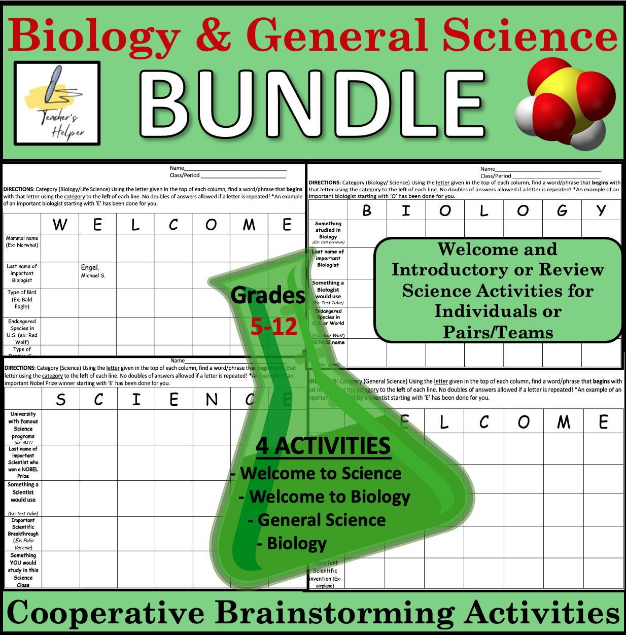 BIOLOGY & GENERAL SCIENCE- 4-Pack BUNDLE of Cooperative Brainstorming ...