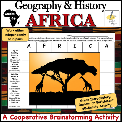 AFRICA- A World Geography & History Cooperative Brainstorming Activity ...