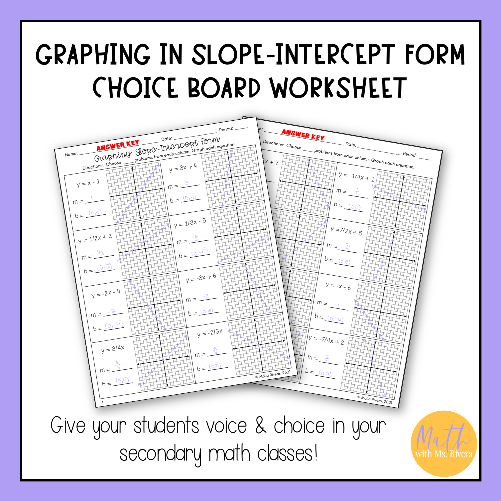 Slope Intercept Form Graphing Worksheet