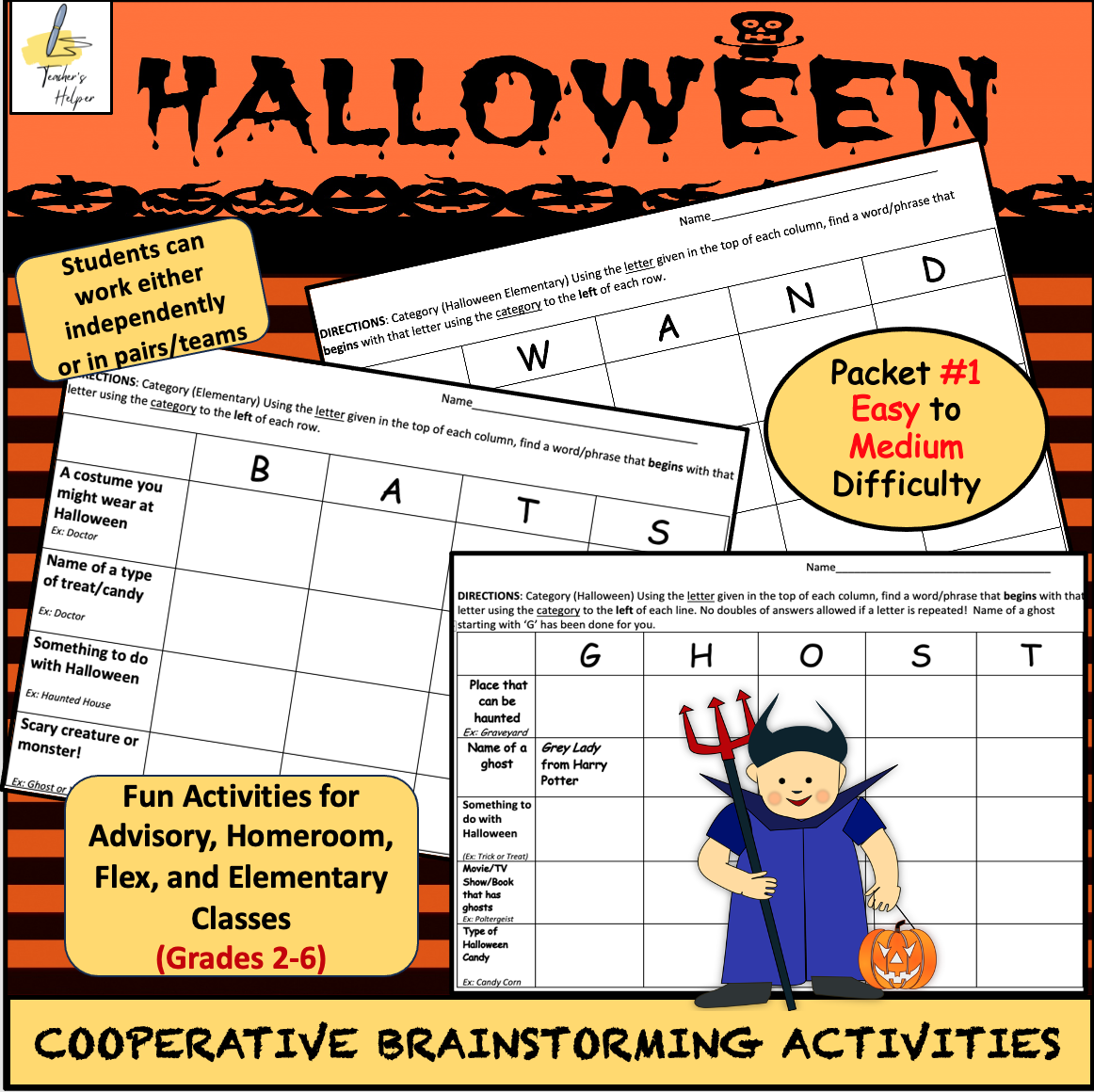 HALLOWEEN Packet #1: Bats, Wand, Ghost Activities (Easy/Medium ...