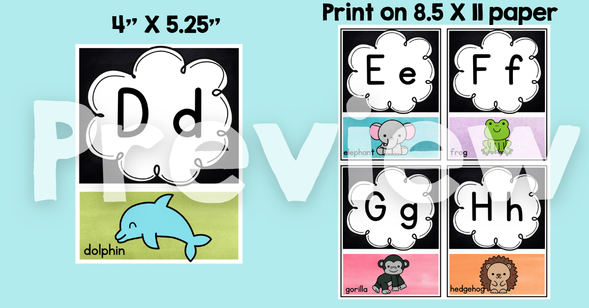 Classroom Alphabet - Animal A-Z Wall Posters BW and Color animals ...