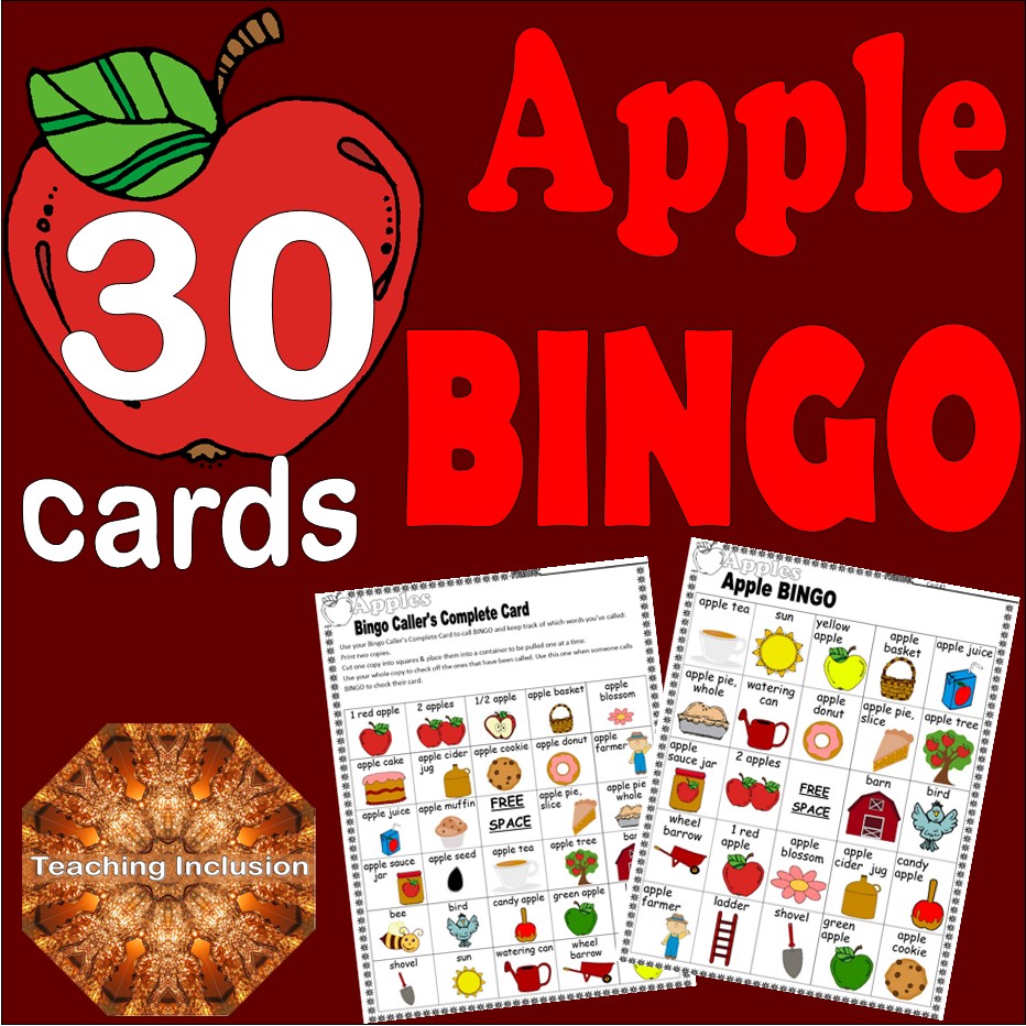 Back to School BINGO Game APPLE Themed 30 Students Class NO PREP Print ...
