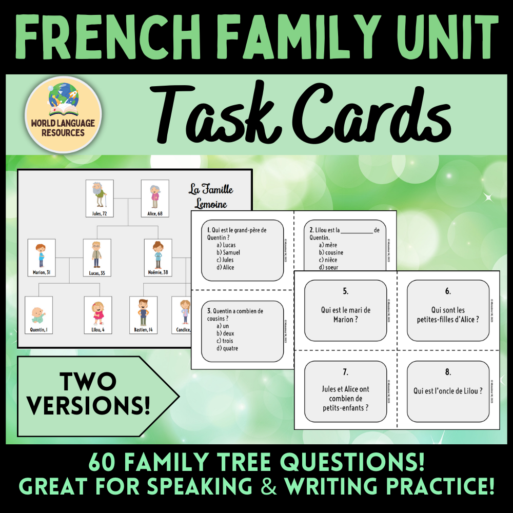 French Family Unit- Speaking & Writing Task Cards - La famille - Classful