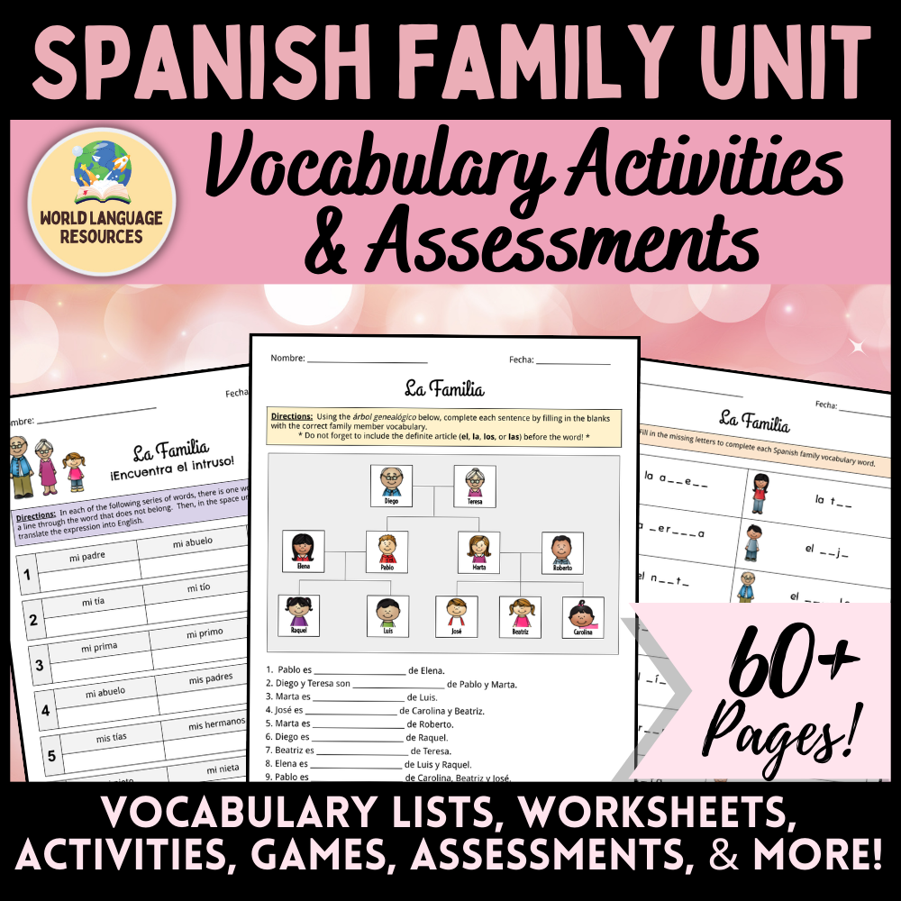 Spanish Family Unit- Vocabulary Activities & Assessments - La familia ...