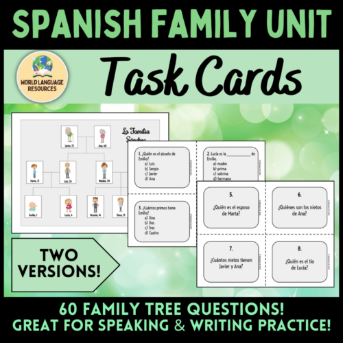 Spanish Family Unit- Speaking & Writing Task Cards - La familia - Classful