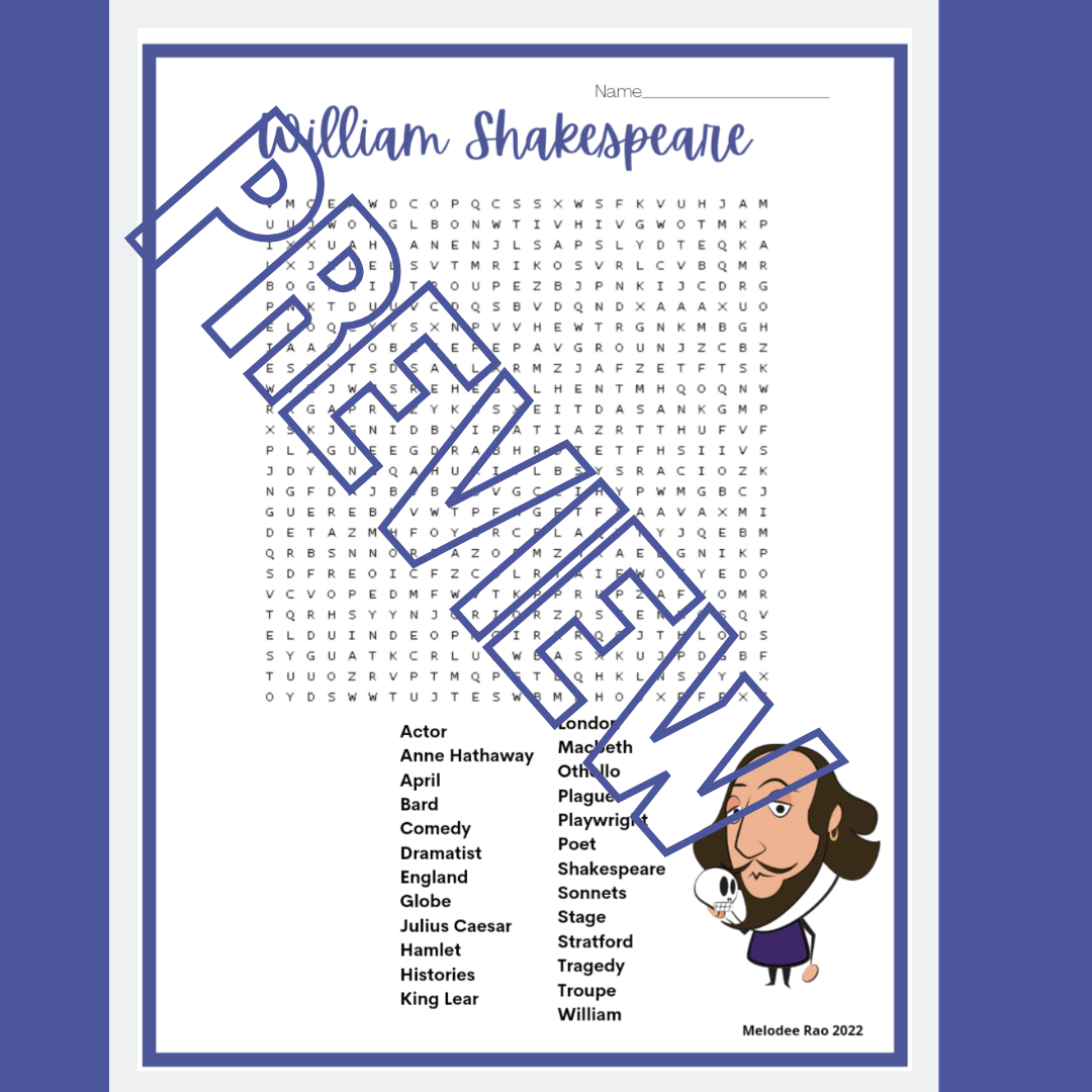 William Shakespeare Word Search - Classful