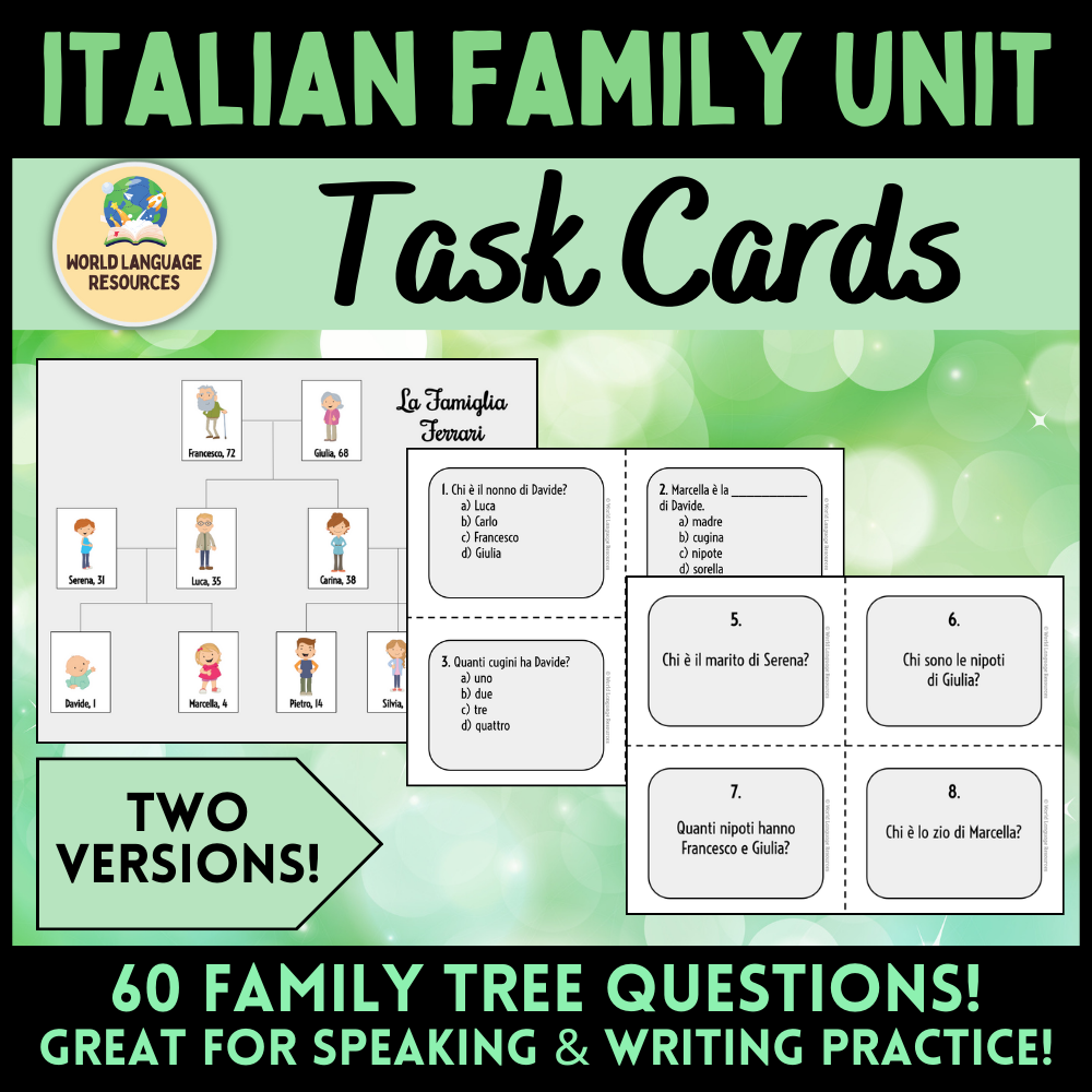 Italian Family Unit- Speaking & Writing Task Cards - La famiglia - Classful