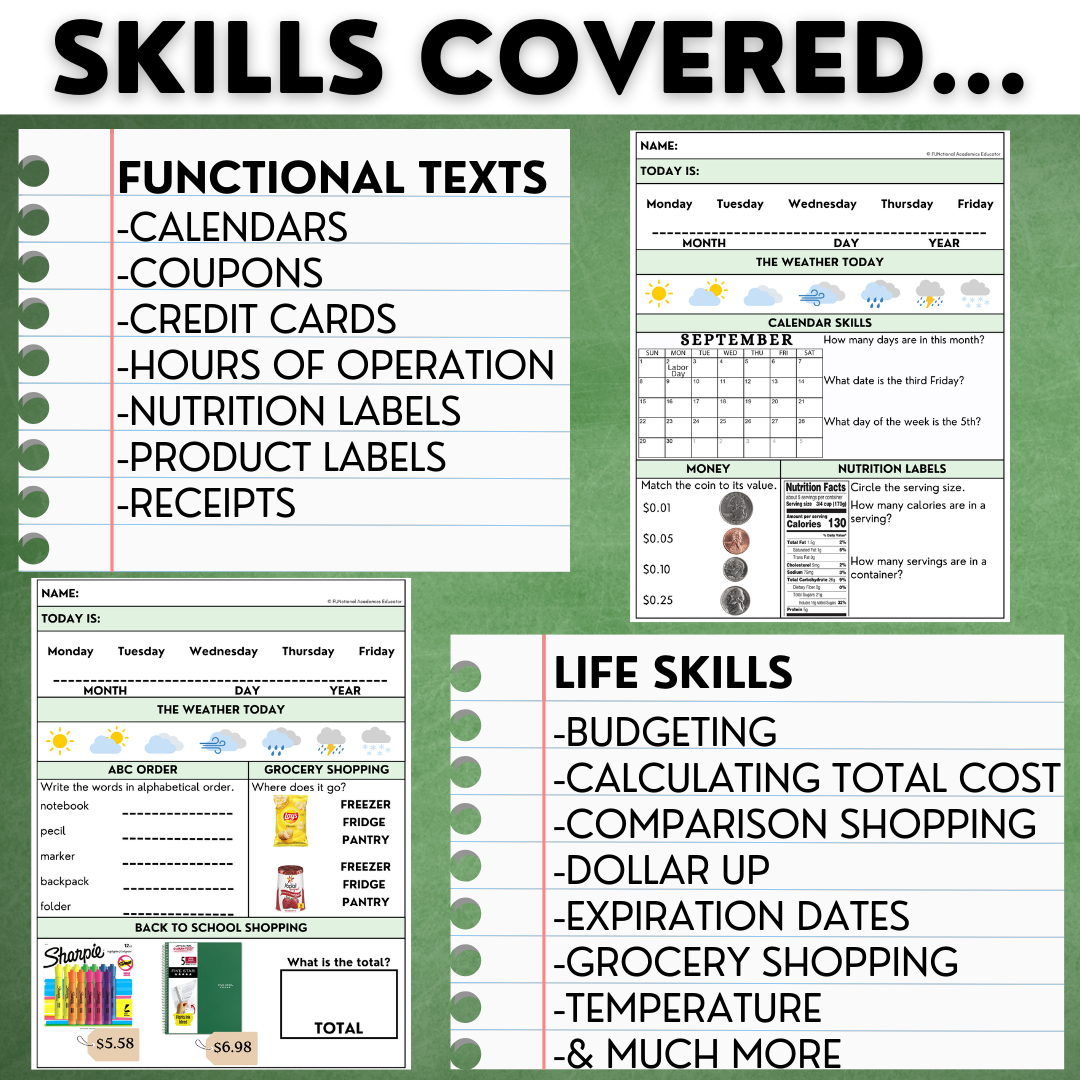 September Life Skills Morning Work - Special Education - Warms Ups ...