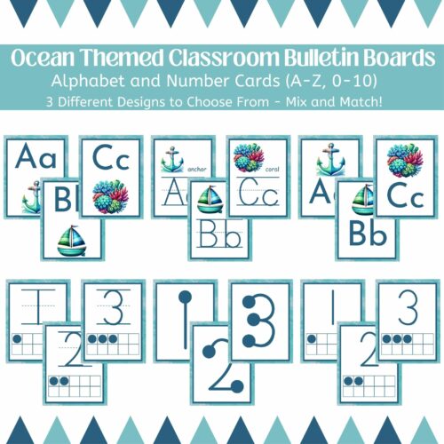 Ocean Themed Bulletin Board Alphabet (ABC) and Number (123) Poster ...