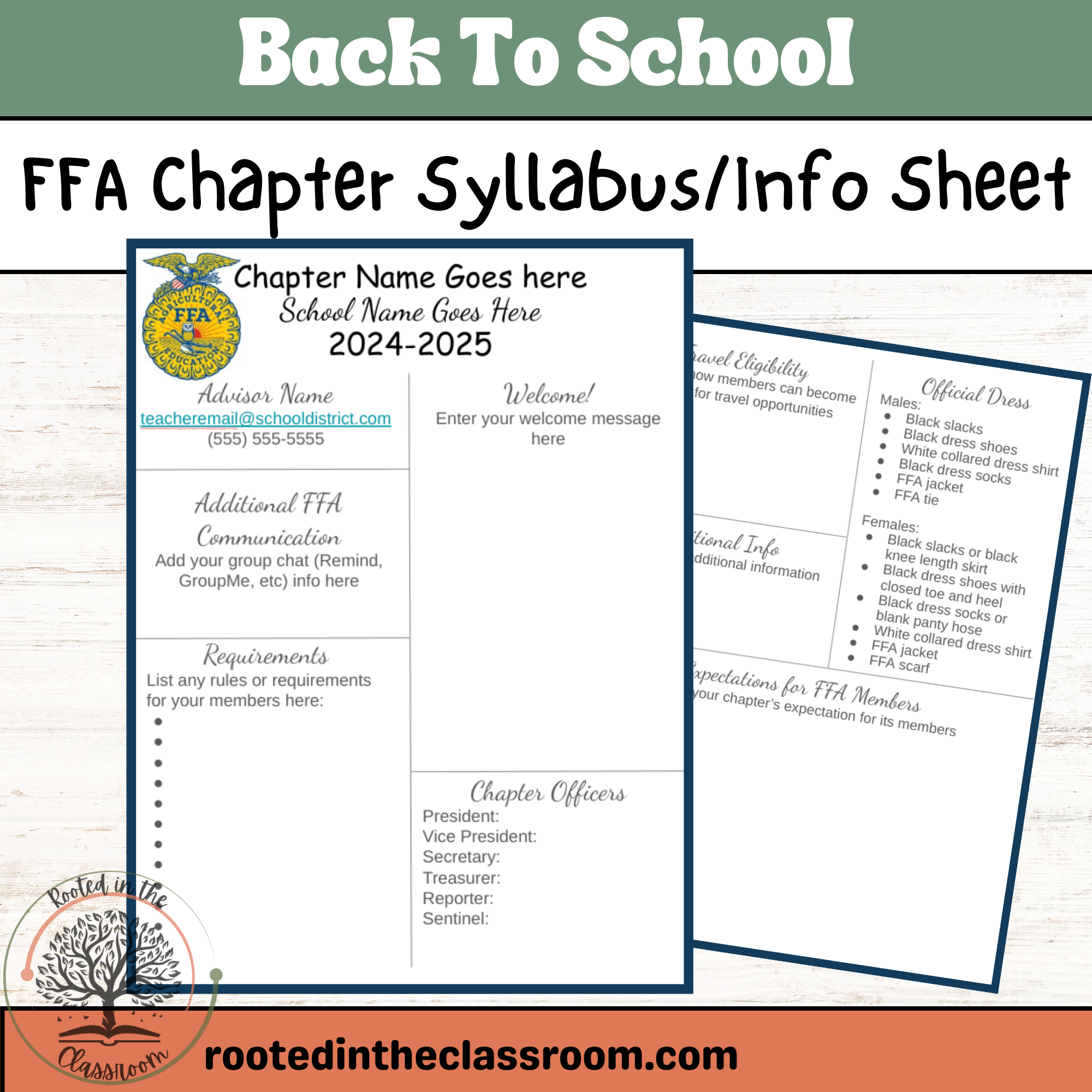 Editable FFA Chapter Syllabus/Info Sheet | Back to School | Open House ...