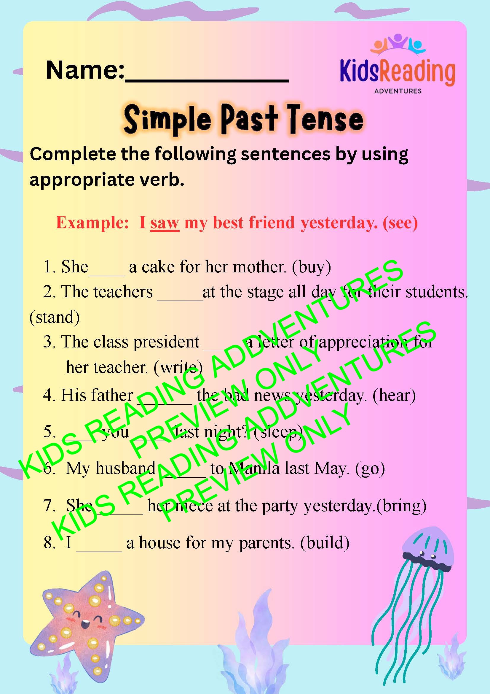 Simple Past Tenses Worksheets Past Tense Fill In The Blank | TPT