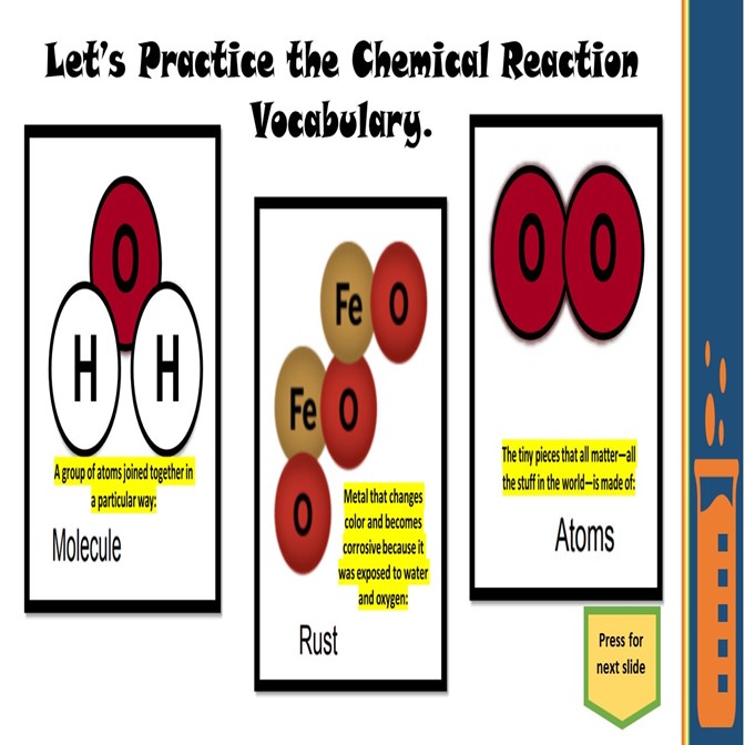 Science Chemical Reaction Vocabulary Interactive Review - Classful