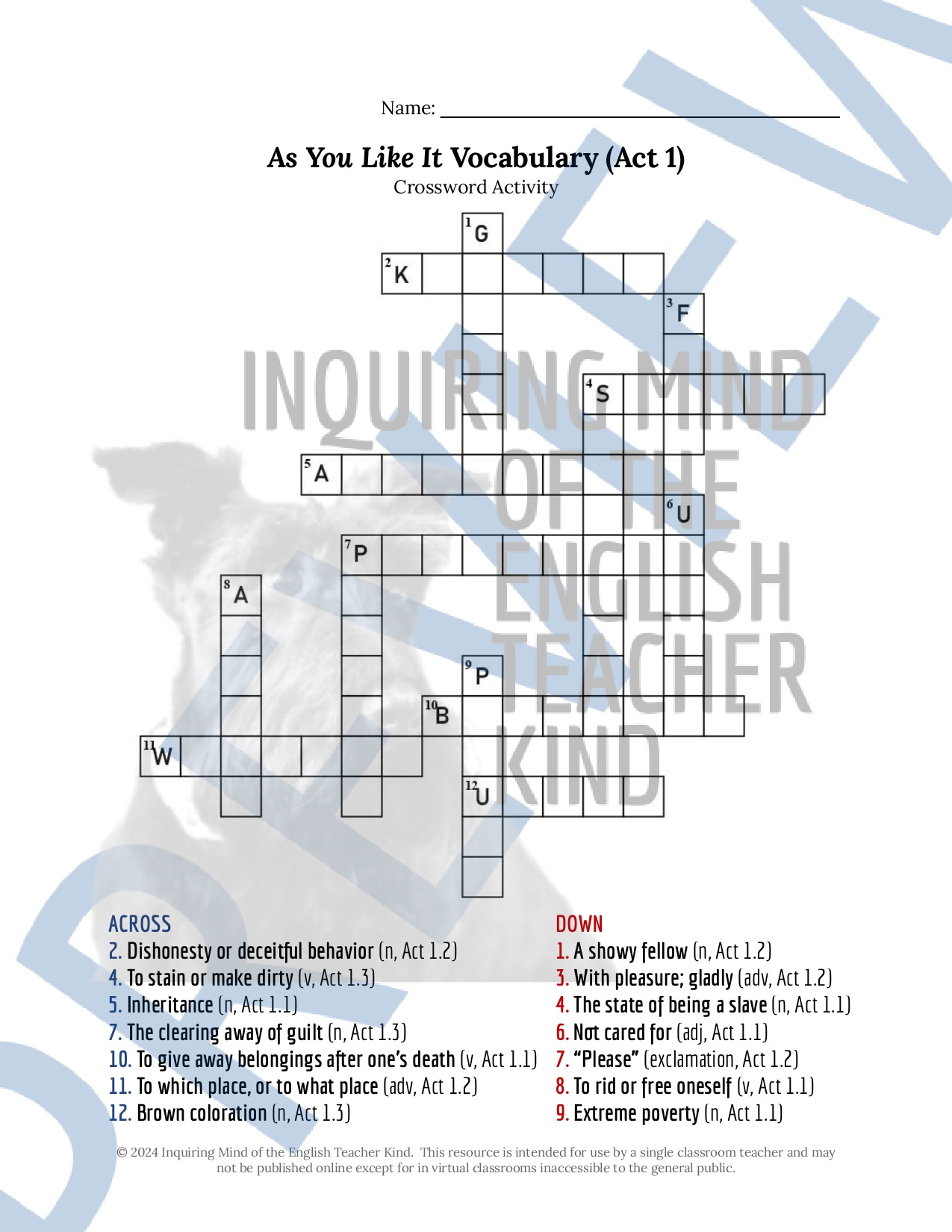 Shakespeare's As You Like It Vocabulary Games for High School Bundle ...