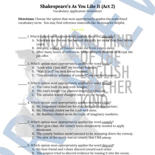 Shakespeare's As You Like It Vocabulary Games for High School Bundle ...