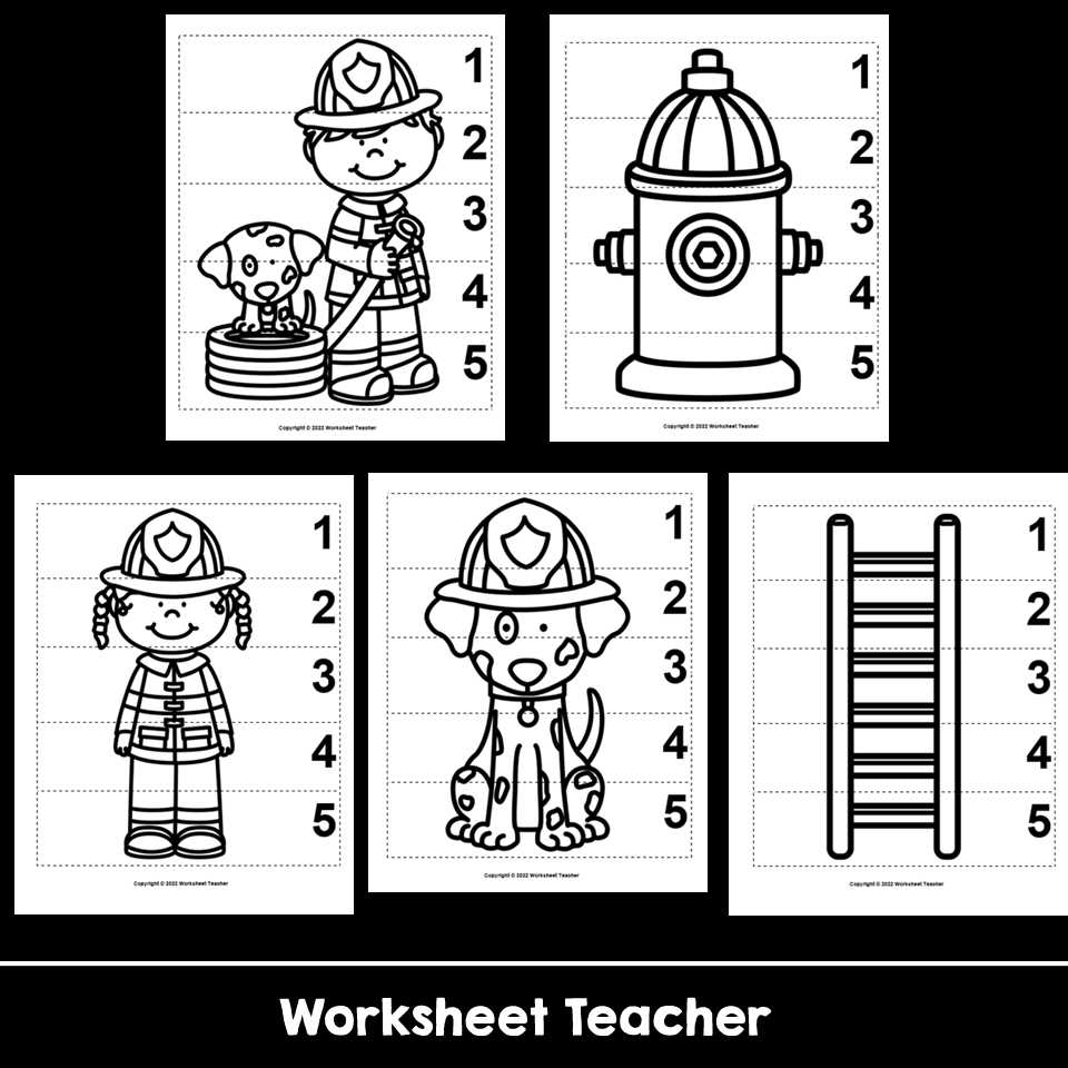 10 Fire Station Number Sequence B&W Puzzles - Classful