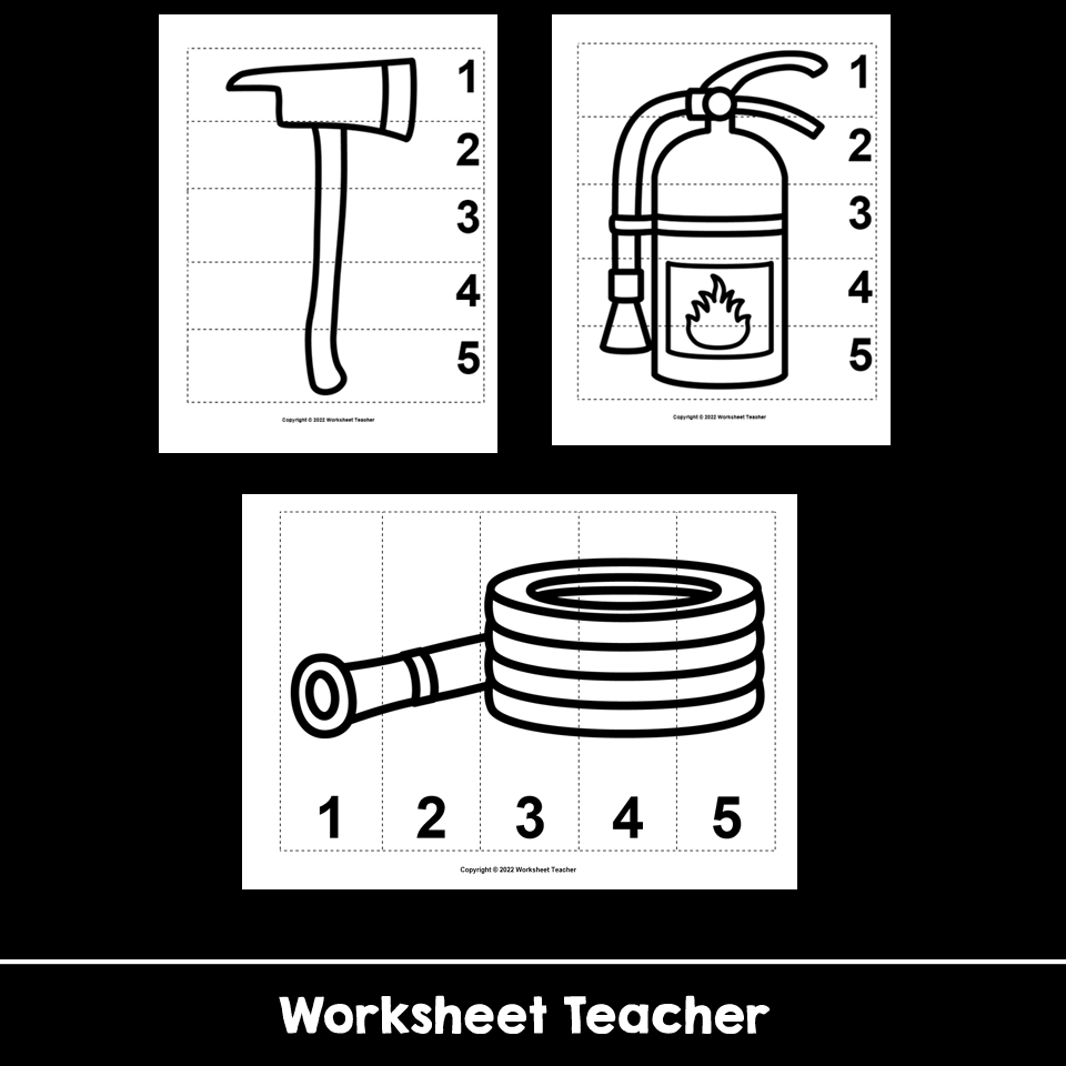 10 Fire Station Number Sequence B&W Puzzles - Classful