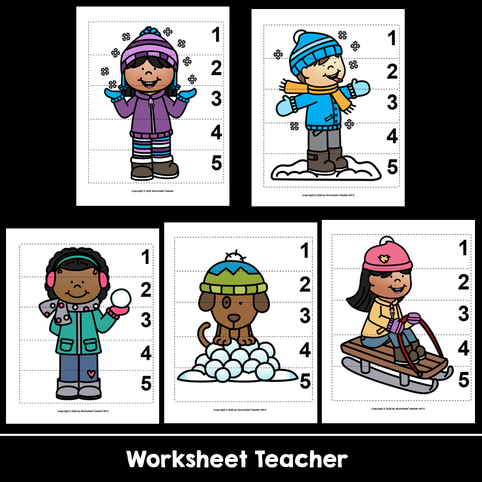 5 Winter Number Sequence Picture Puzzles - Classful