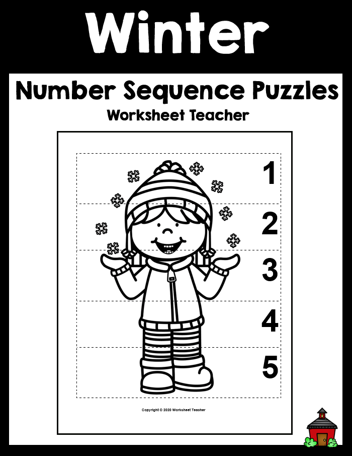 5 Winter Number Sequence B&W Picture Puzzles - Classful