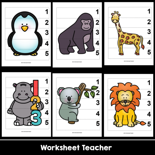 10 Zoo Animals Number Sequence Picture Puzzles - Classful